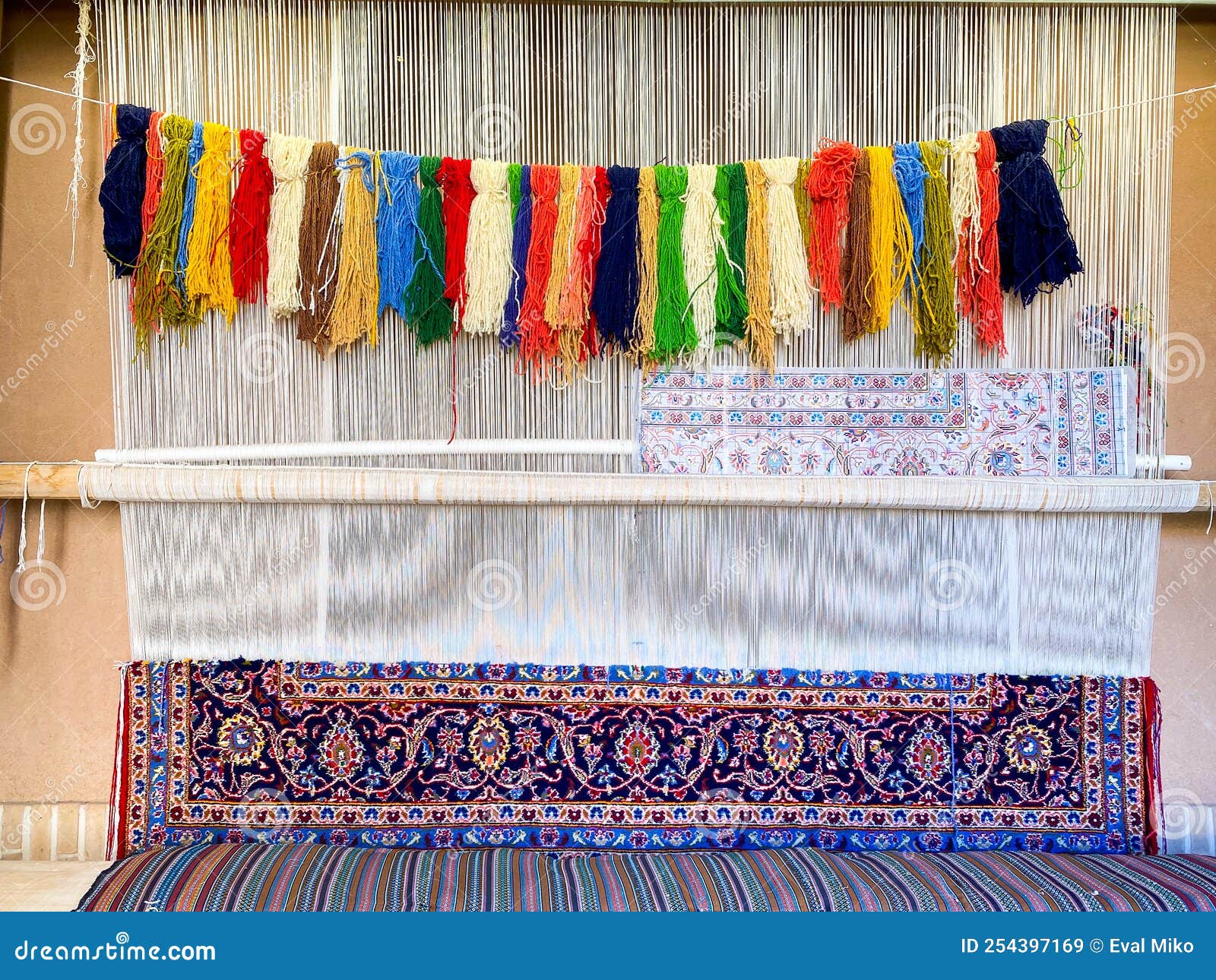 Traditional Colorful Design Pattern and Various Colors Threads Hang on ...