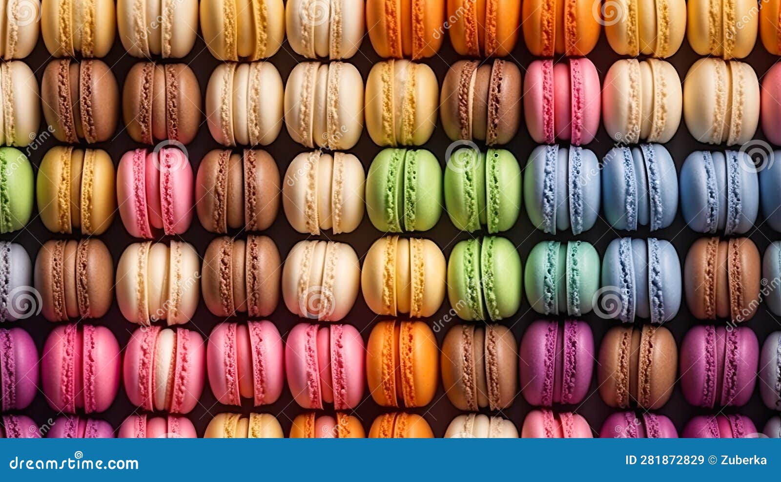 Traditional Colorful Macaroons Cookies Stacked in Rows Top View ...