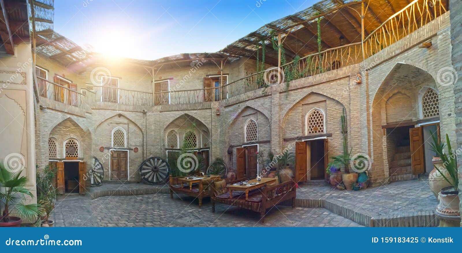 Traditional Colorful Uzbek Cobbled Courtyard Stock Image - Image of ...