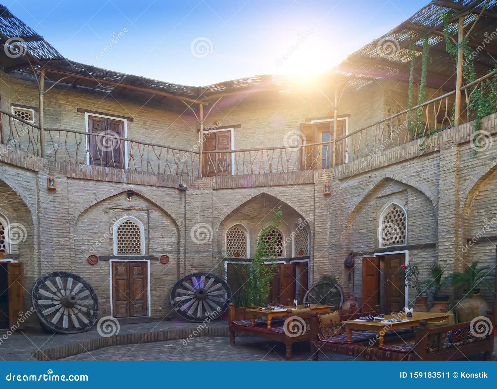Traditional Colorful Uzbek Cobbled Courtyard Stock Image - Image of ...