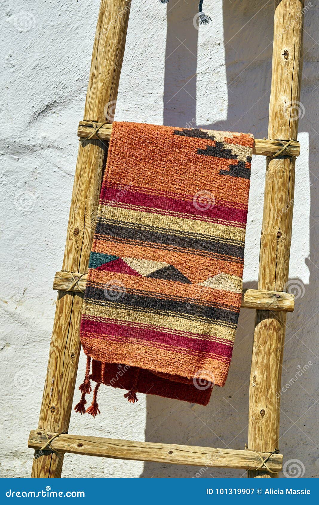 Handcrafted Mexican Blanket and Ladder Stock Image - Image of folk ...