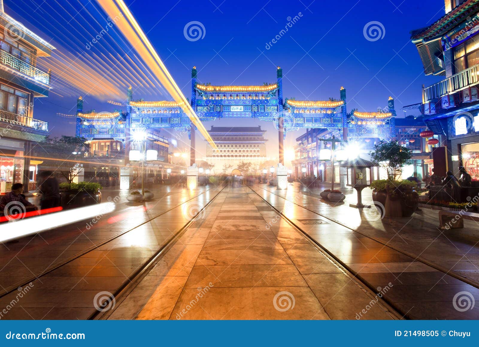 Traditional Commercial Street at Night in Beijing Stock Image - Image ...