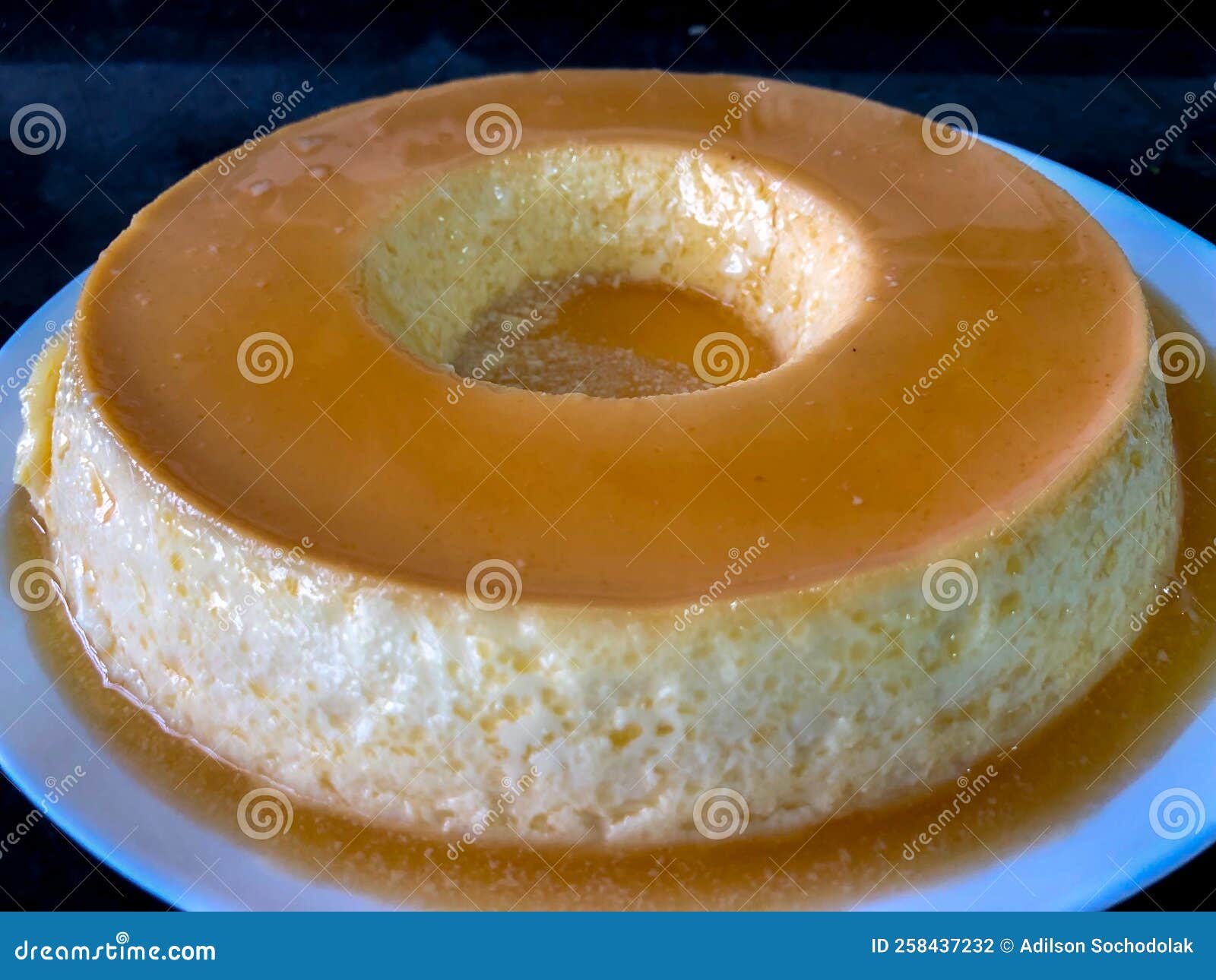 Traditional Condensed Milk Pudding with Eggs and Caramel in Selective ...