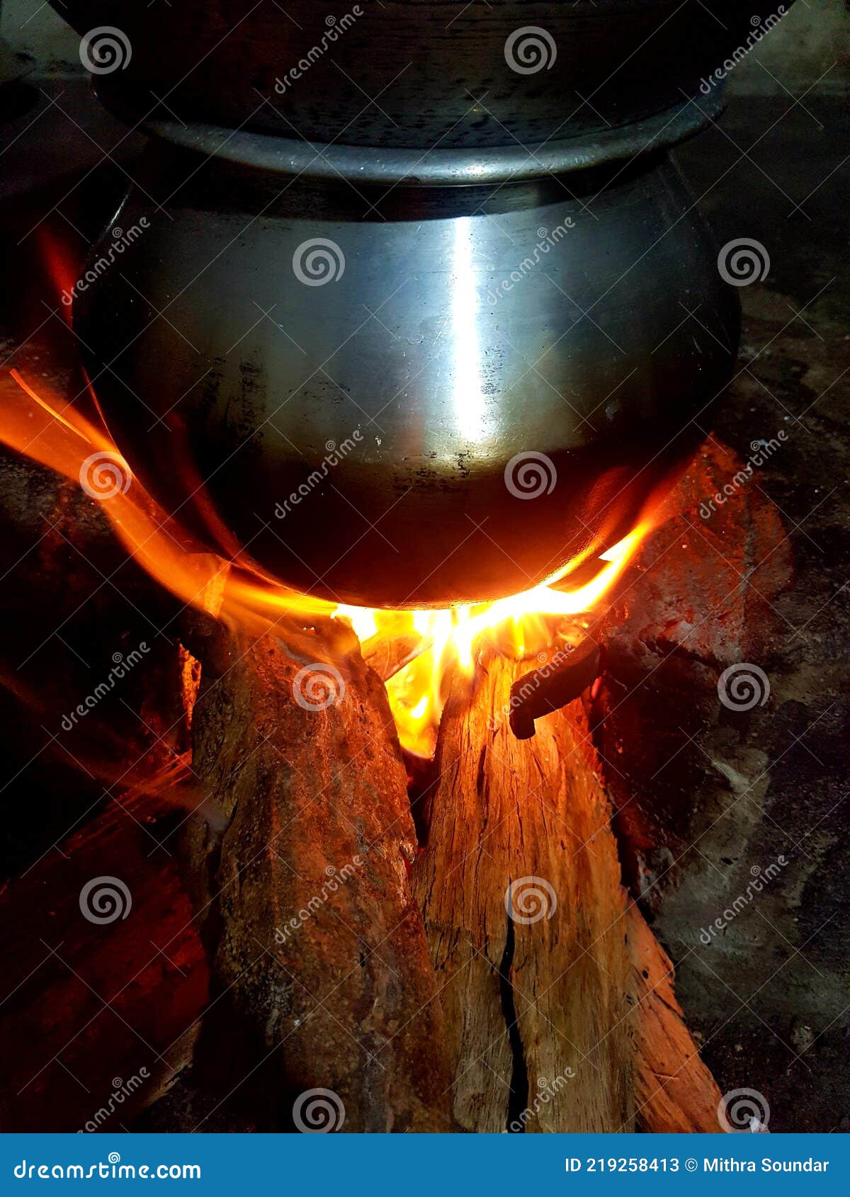 Traditional Cooking with Firewoods Stock Image - Image of yellow, light ...