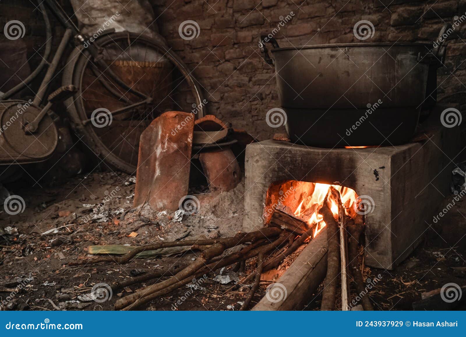 Traditional Cooking Method Using Firewood and Clay Stove Stock Image ...