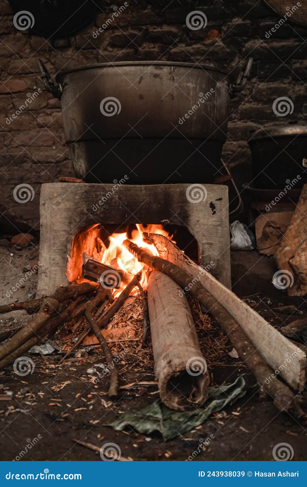 Traditional Cooking Method Using Firewood and Clay Stove Stock Image ...