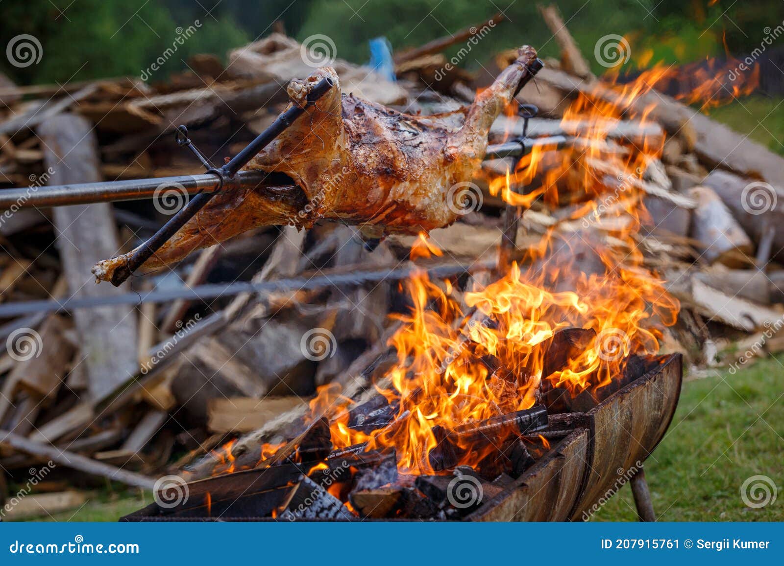 Traditional Cooking Mutton on Fire at the Festival Stock Image - Image ...