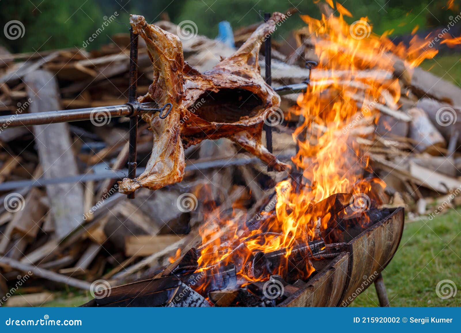Traditional Cooking Mutton on Fire at the Festival Stock Photo - Image ...