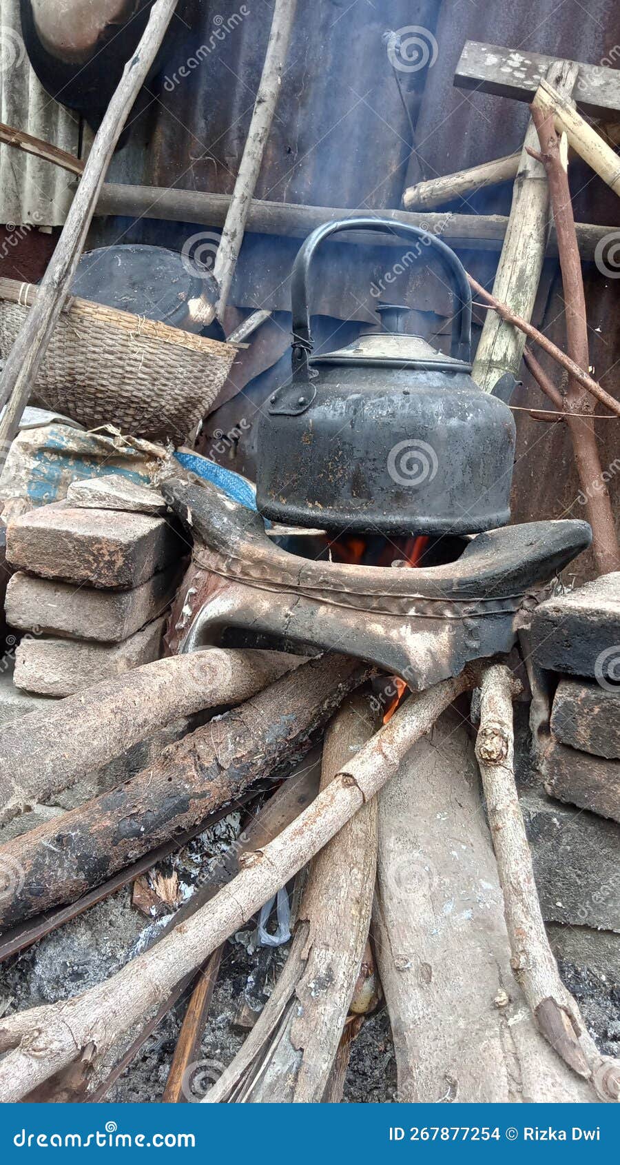 Traditional Cooking Using a Stove and Firewood Stock Photo - Image of ...