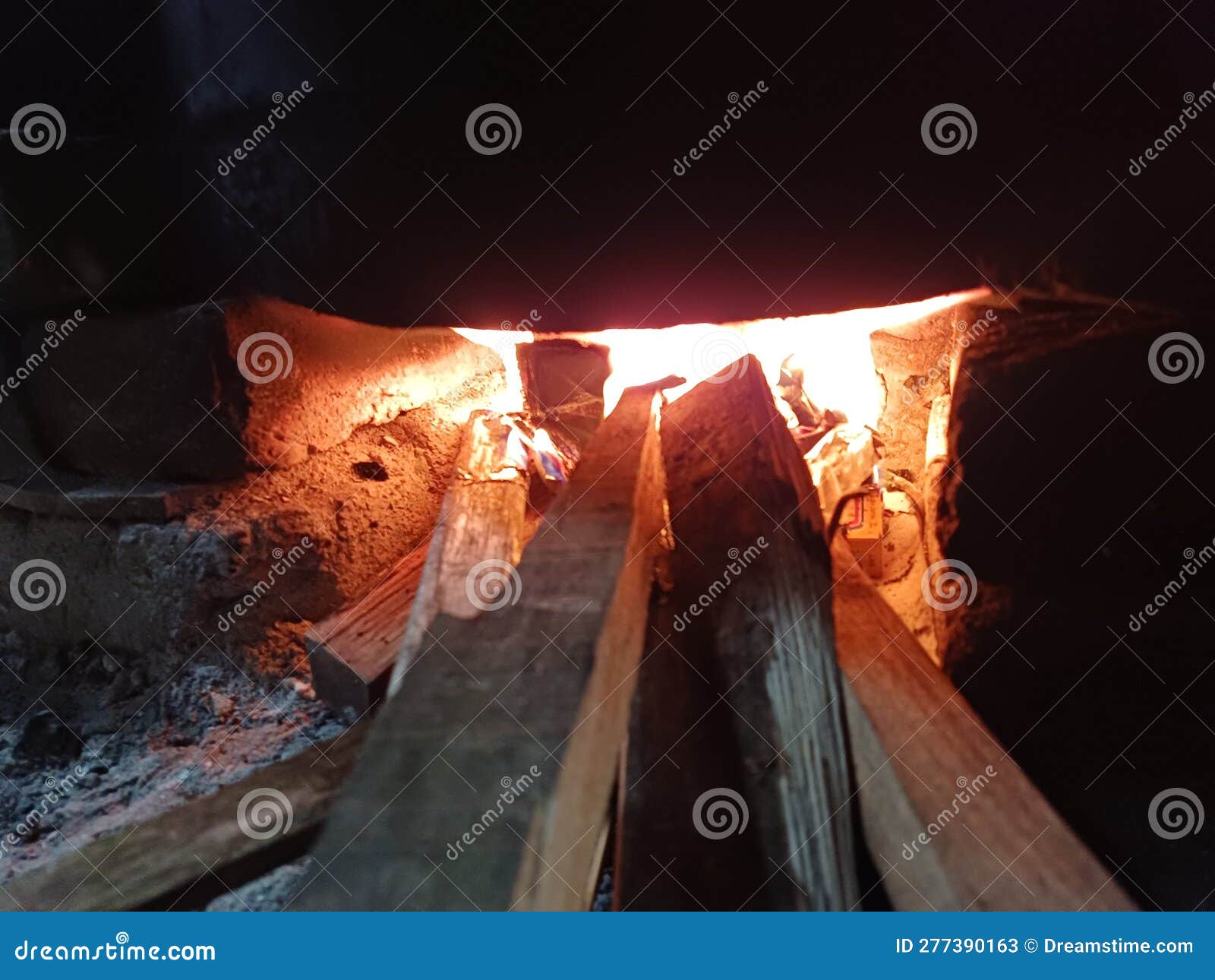 Traditional Cooking with Wood Fire Hot Stock Image - Image of wood ...