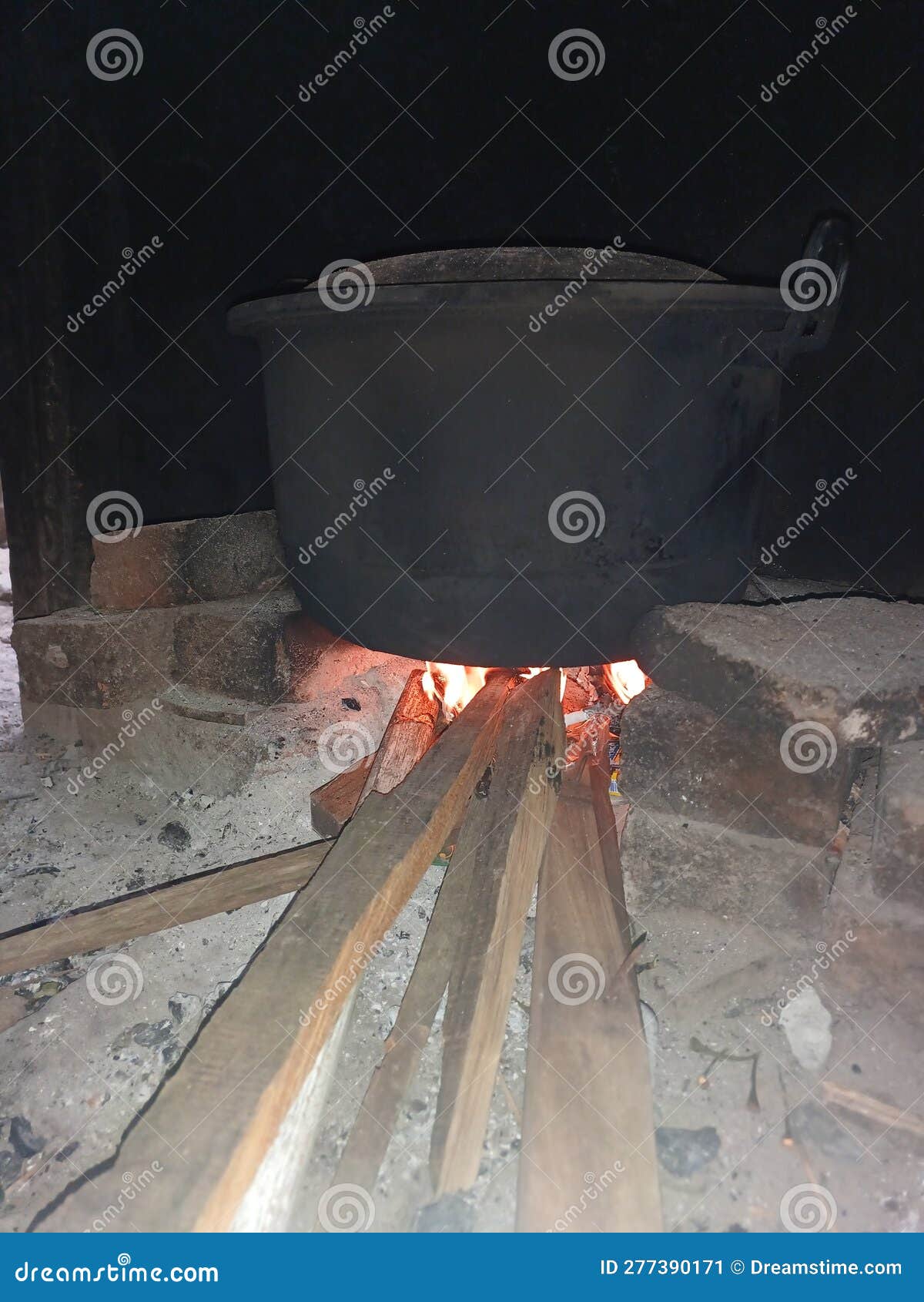 Traditional Cooking with Wood Fire Hot Stock Image - Image of ...