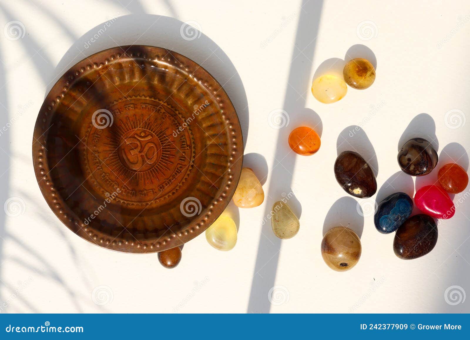 Traditional Copper Plate with Hindu Word OM on Withe Background and ...