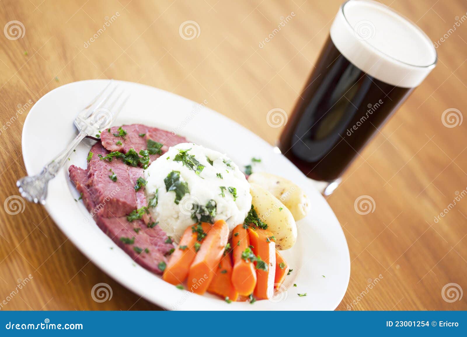 Traditional Corned Beef Dinner with Beer Stock Photo - Image of sliced ...