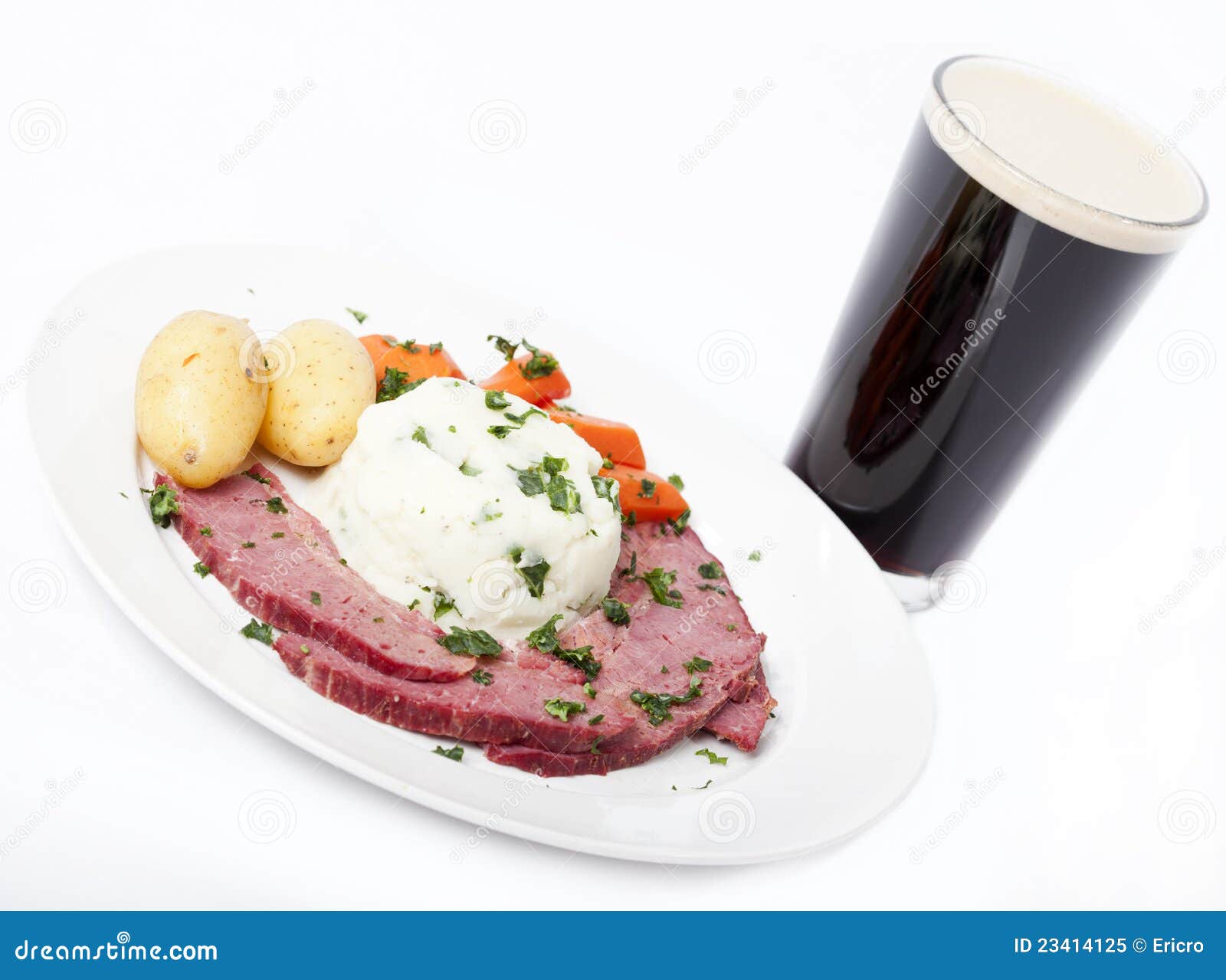 Traditional Corned Beef Dinner with Beer Stock Image - Image of plate ...