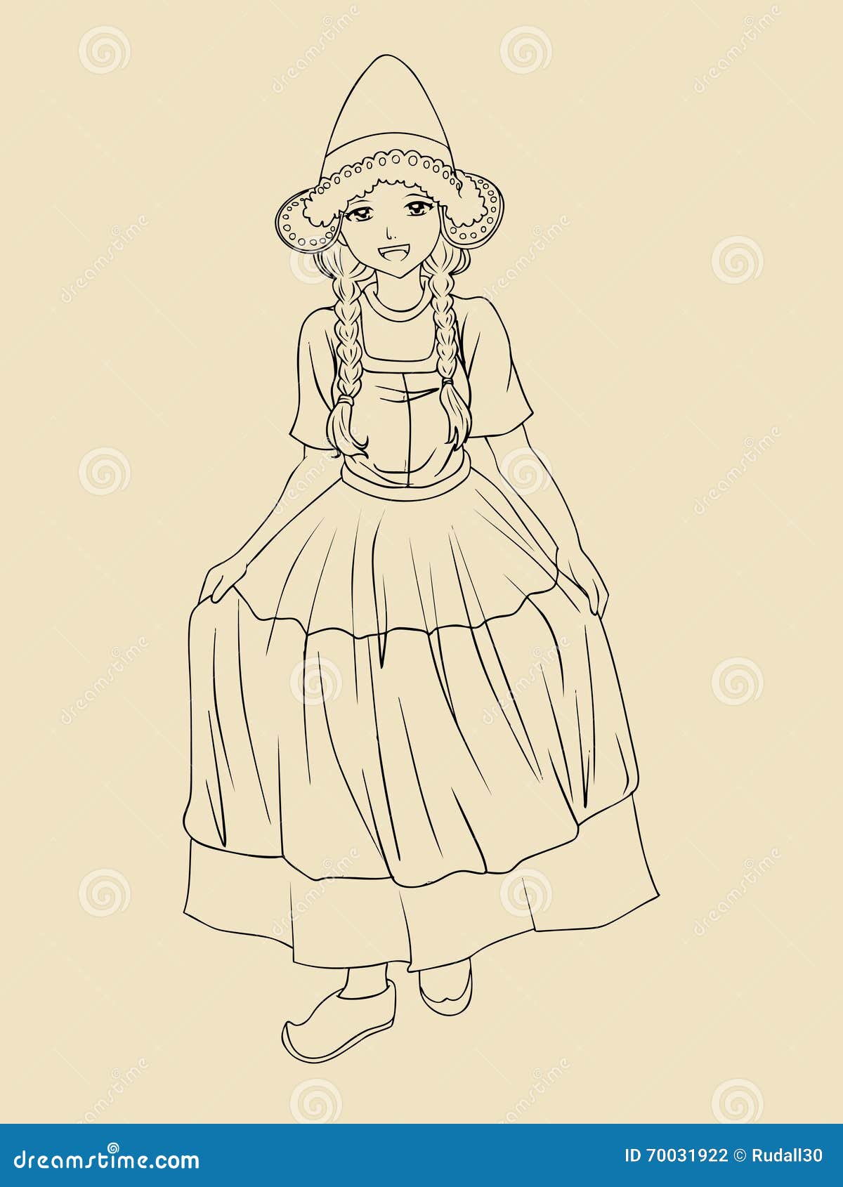 Dutch Lady Wearing Bonnet Oval Ribbon Retro Cartoon Vector ...
