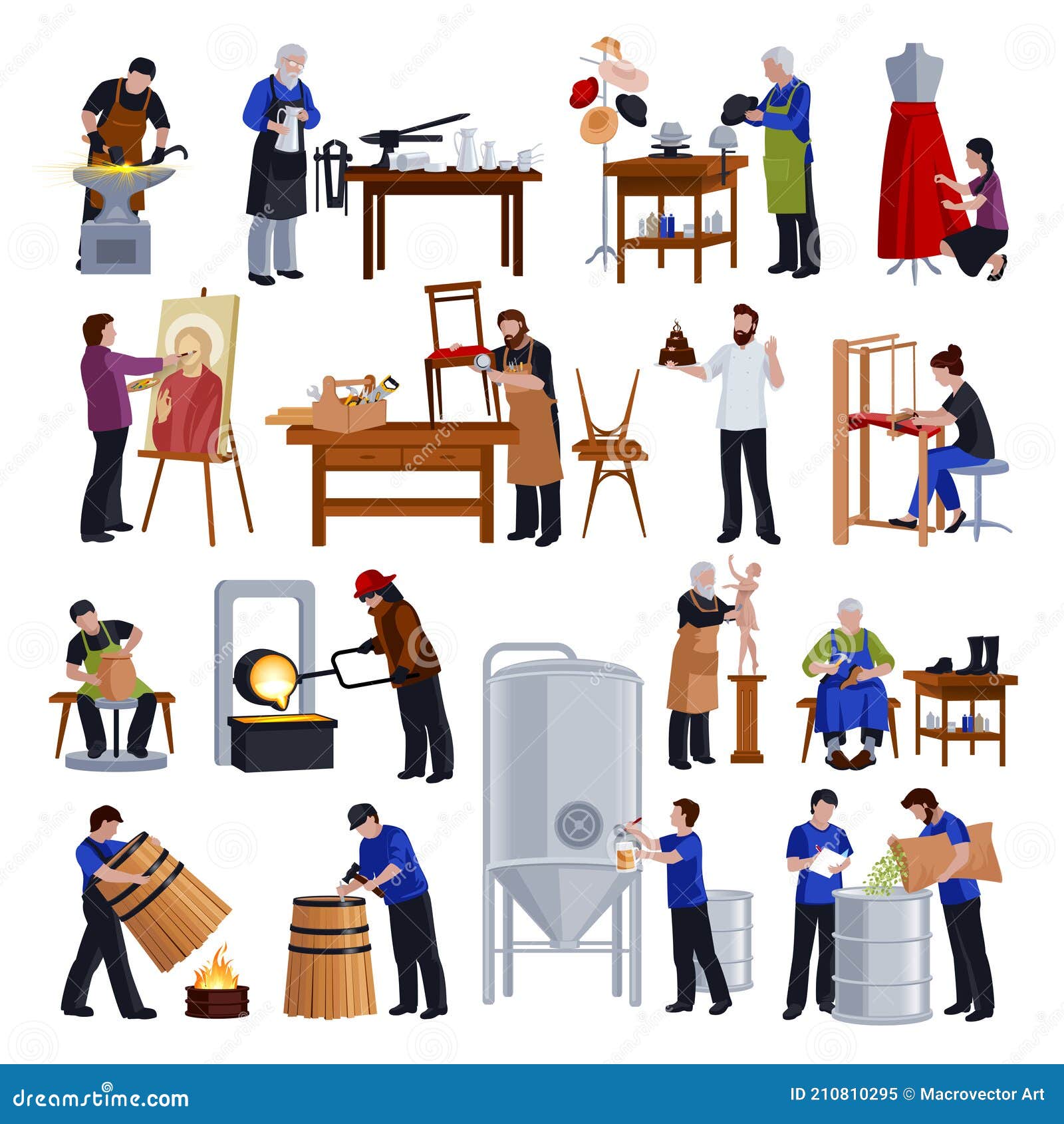 Traditional Craftspeople Flat Icons Set Stock Vector - Illustration of ...