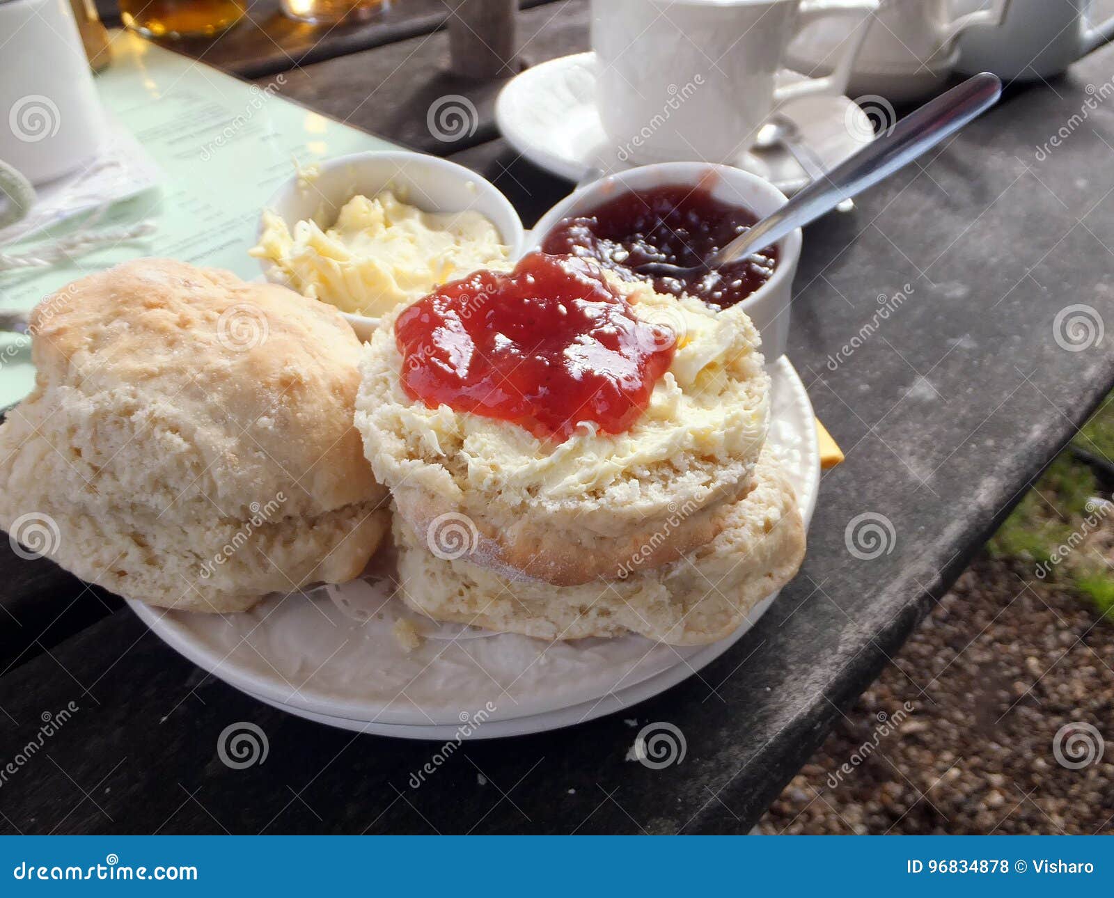 Traditional cream tea stock photo. Image of plate, britain - 96834878