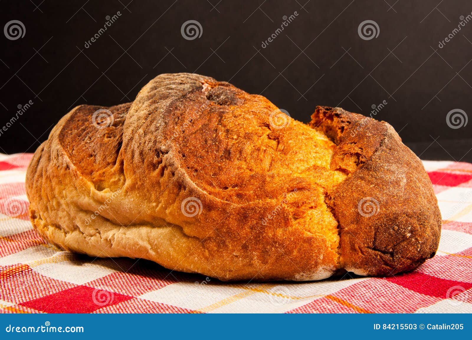 Traditional Crusty Bread on Tablecloth Stock Image - Image of grain ...