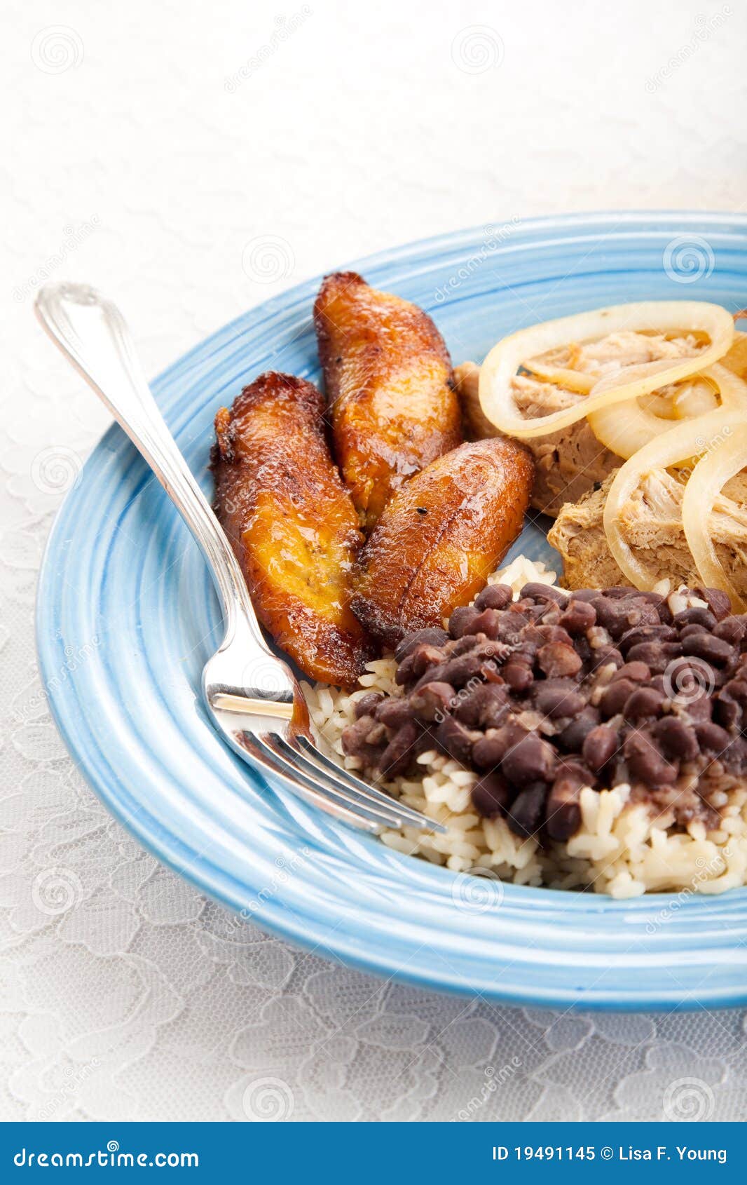 Traditional Cuban Rice, Black Beans And Pepper On Wood. Moros Y ...