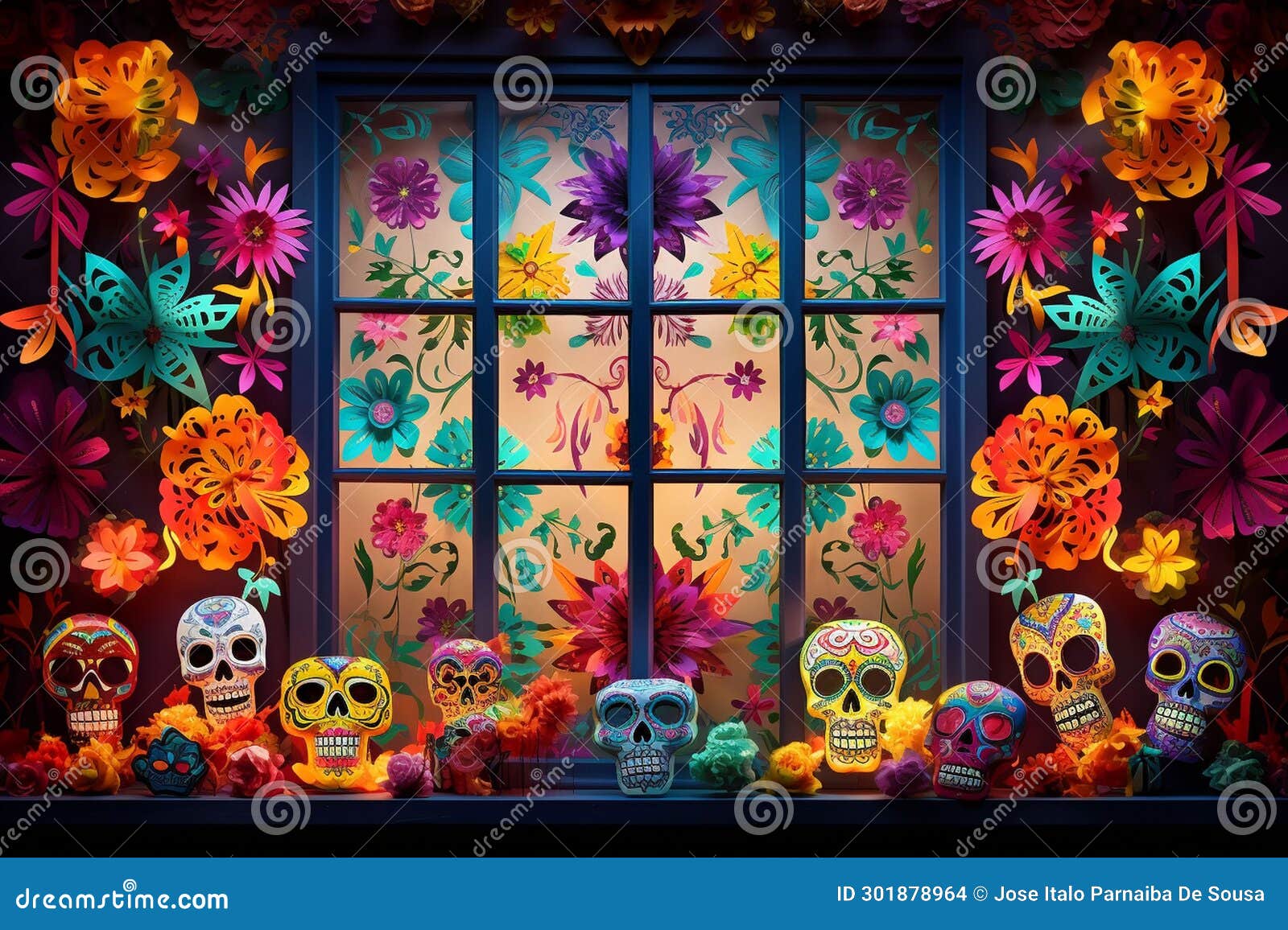 Traditional Day of the Dead Papel Picado Window Stock Photo - Image of ...