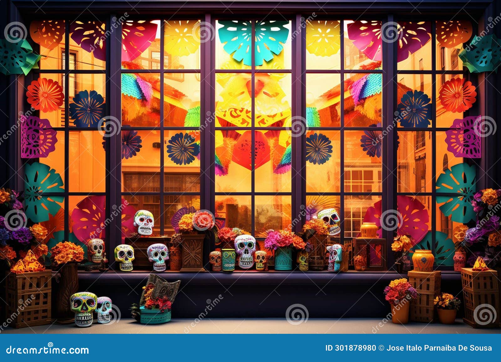 Traditional Day of the Dead Papel Picado Window Stock Photo - Image of ...