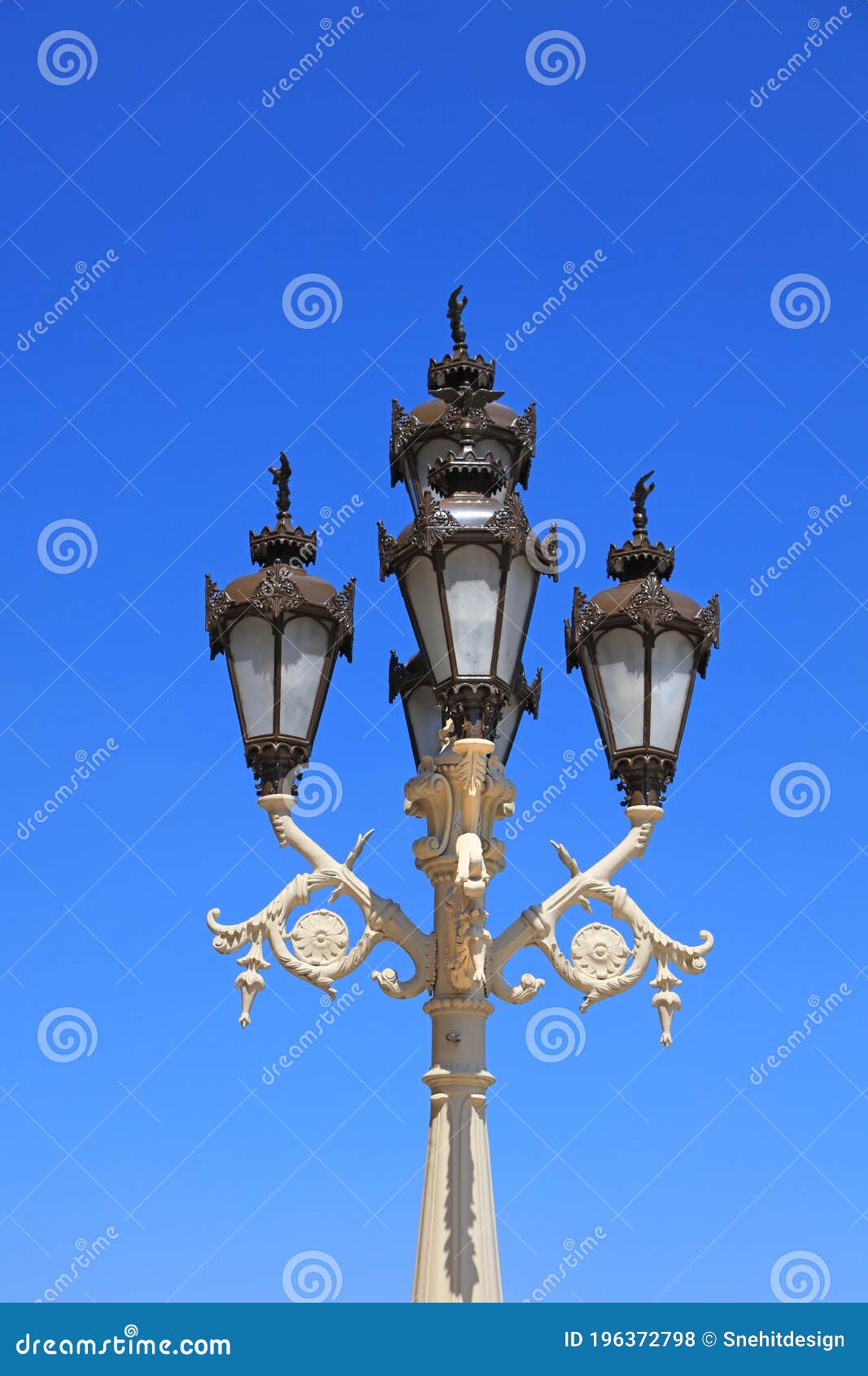 Traditional Decorative Lamp Post Against Blue Sky Background Stock ...