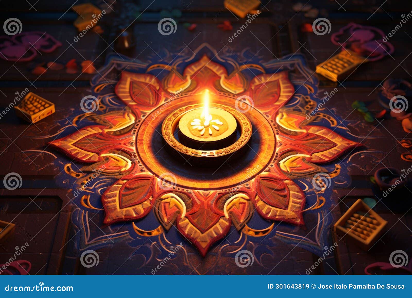 Traditional Diwali Poster with Rangoli Patterns Stock Illustration ...