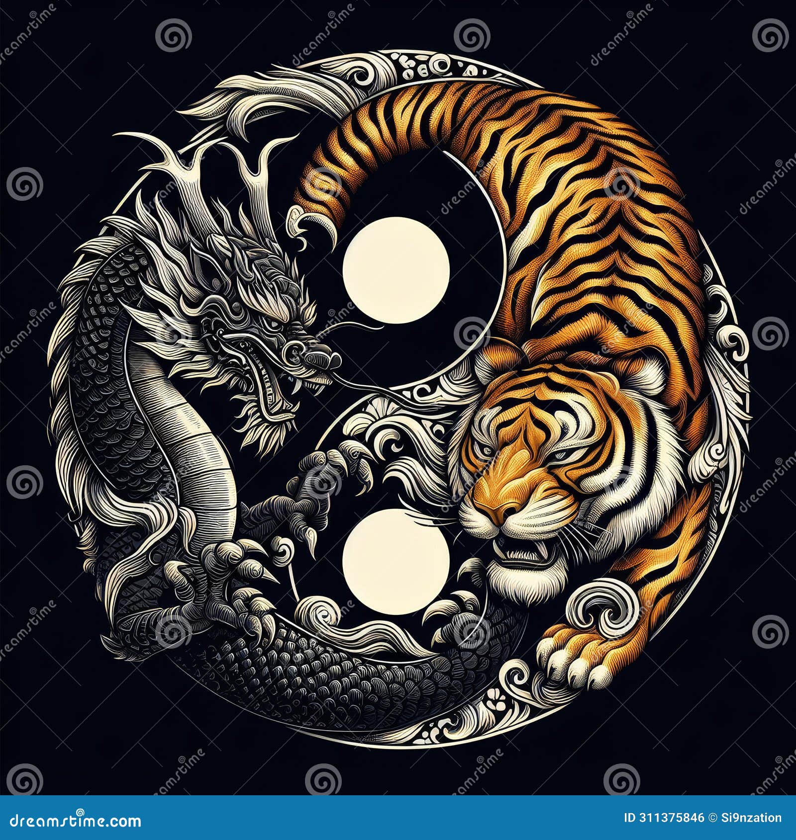 A Traditional Dragon and Tiger in Yin Yang Symbol, Dark Background ... A Traditional Dragon and Tiger in Yin Yang Symbol, Dark Background ...
