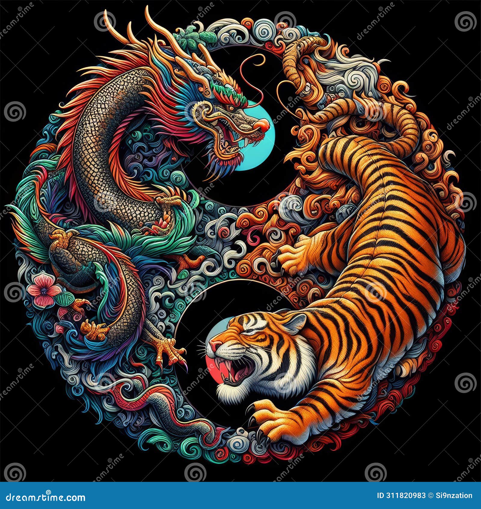 A Traditional Dragon and Tiger in Yin Yang Symbol, Dark Background ... A Traditional Dragon and Tiger in Yin Yang Symbol, Dark Background ...