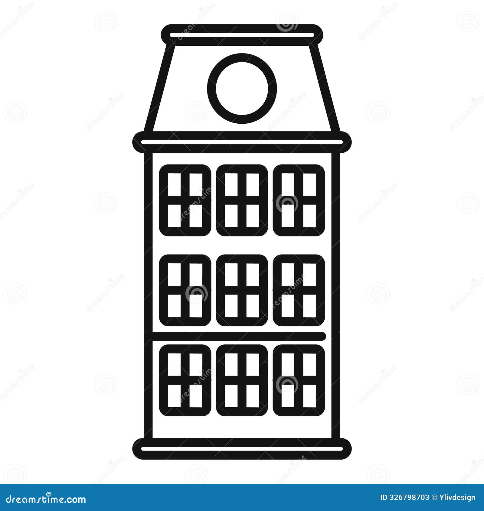 Traditional Dutch Building Facade Drawing with Three Rows of Windows ...