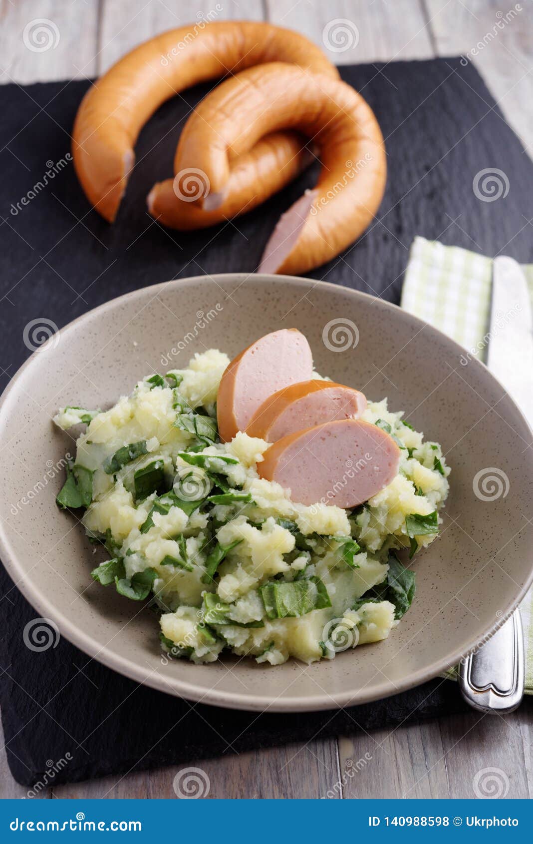 Traditional Dutch Dish Stamppot with Rookworst Stock Photo - Image of ...