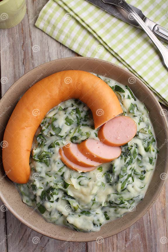 Traditional Dutch Dish Stamppot with Rookworst Stock Image - Image of ...
