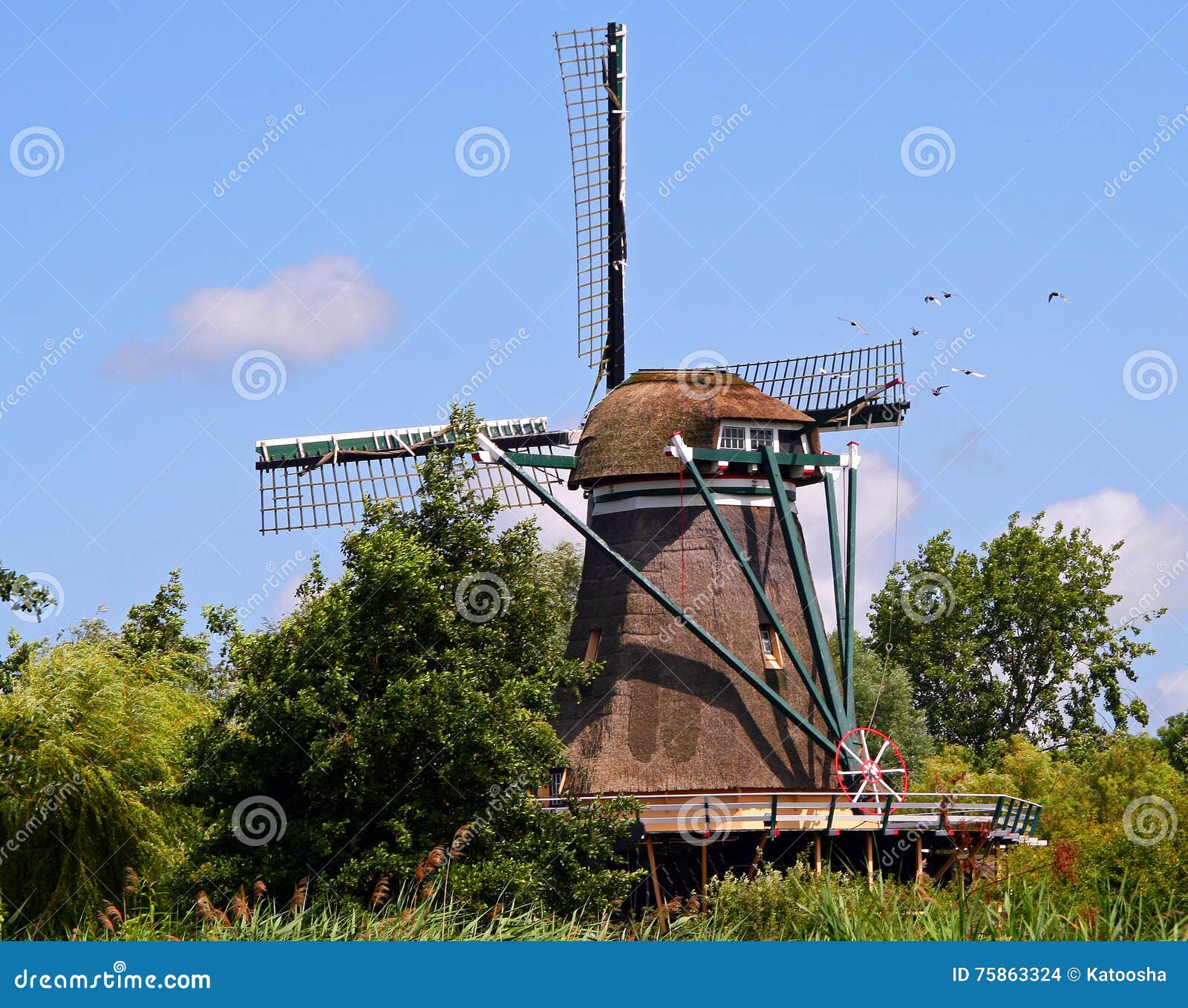 Traditional Dutch Windmill Near Leiden Stock Photo - Image of farm ...