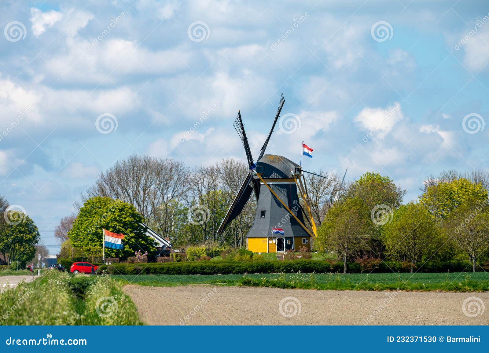 Traditional Dutch Windmill Used for Grain Grinding Stock Photo - Image ...