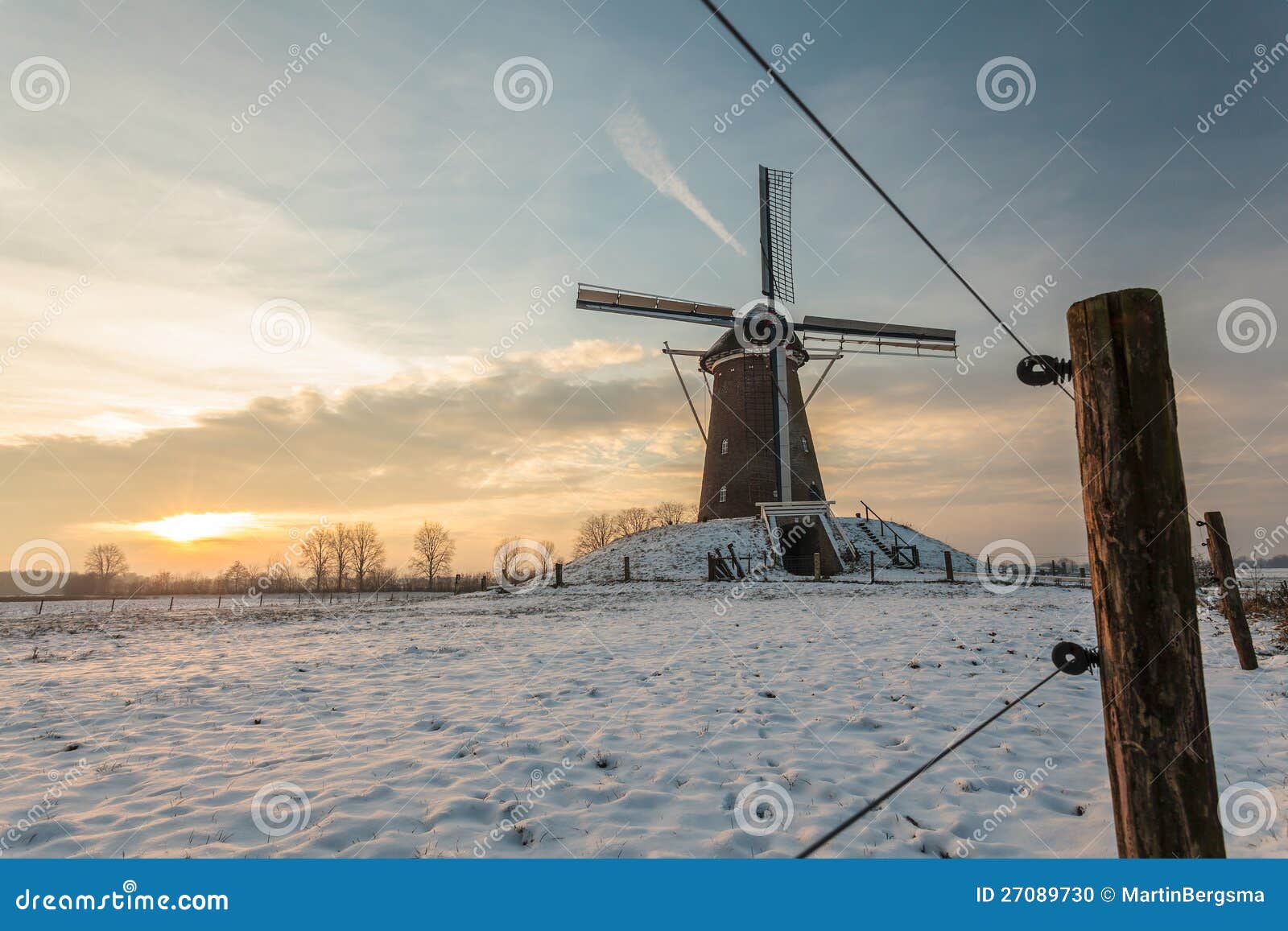 Traditional Dutch Windmill in Winter during Sunset Stock Photo - Image ...