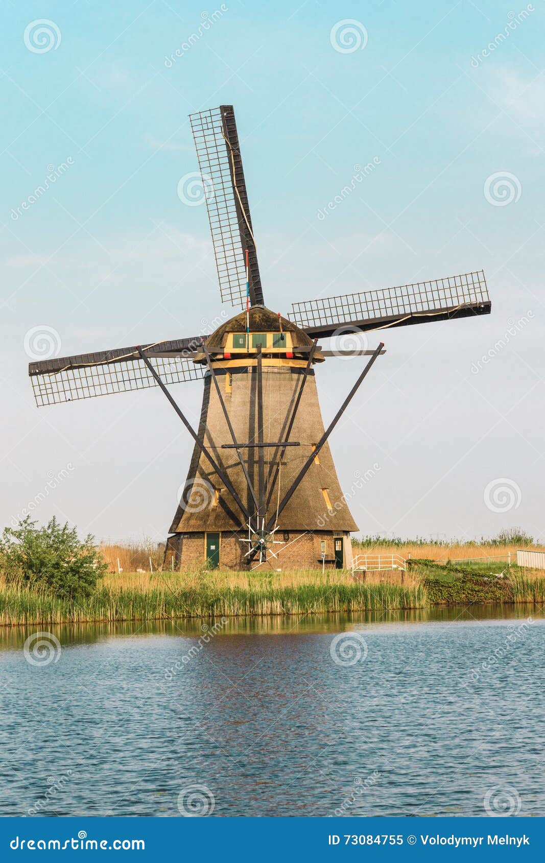 Traditional Dutch Windmills with Green Grass in the Foreground, the ...