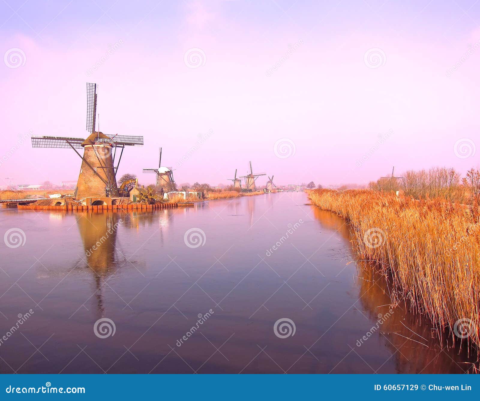 Traditional Dutch Windmills in Winter in Netherlands Stock Image ...