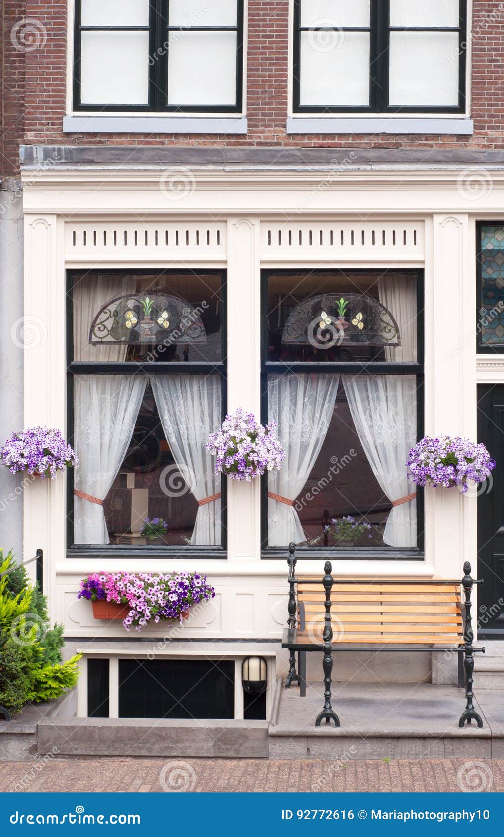 Traditional Dutch Windows with Flowers Stock Photo - Image of cityscape ...