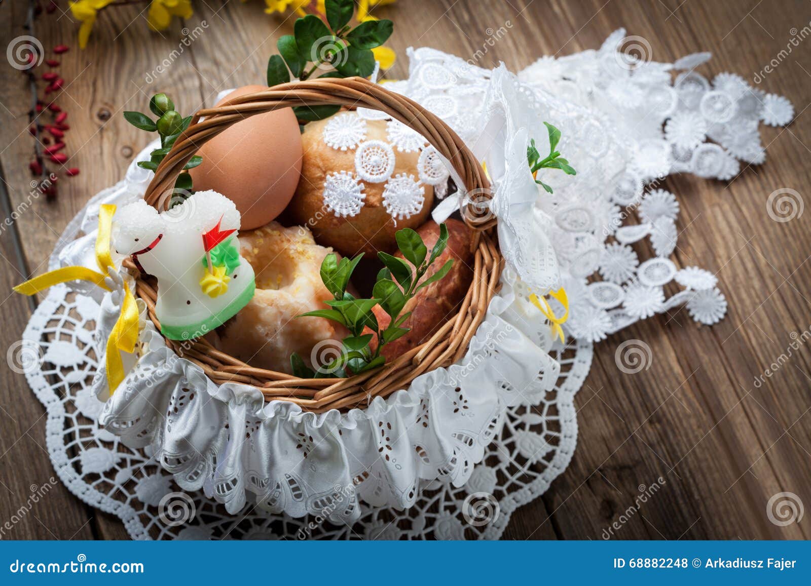 Traditional Easter Basket with Food Stock Photo - Image of collect ...