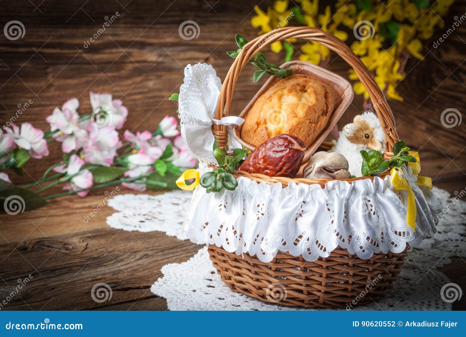 Traditional Easter Basket with Food. Stock Photo - Image of spring ...