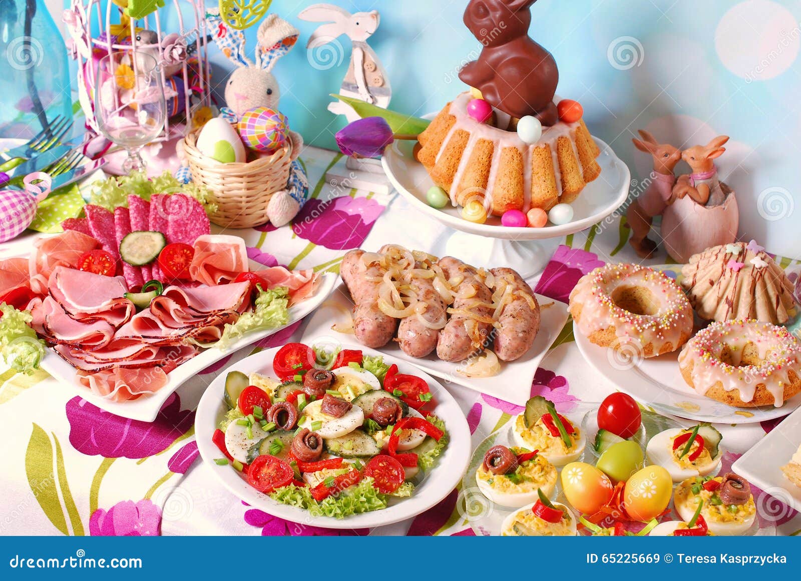 Traditional Easter Breakfast on Festive Table Stock Image - Image of ...