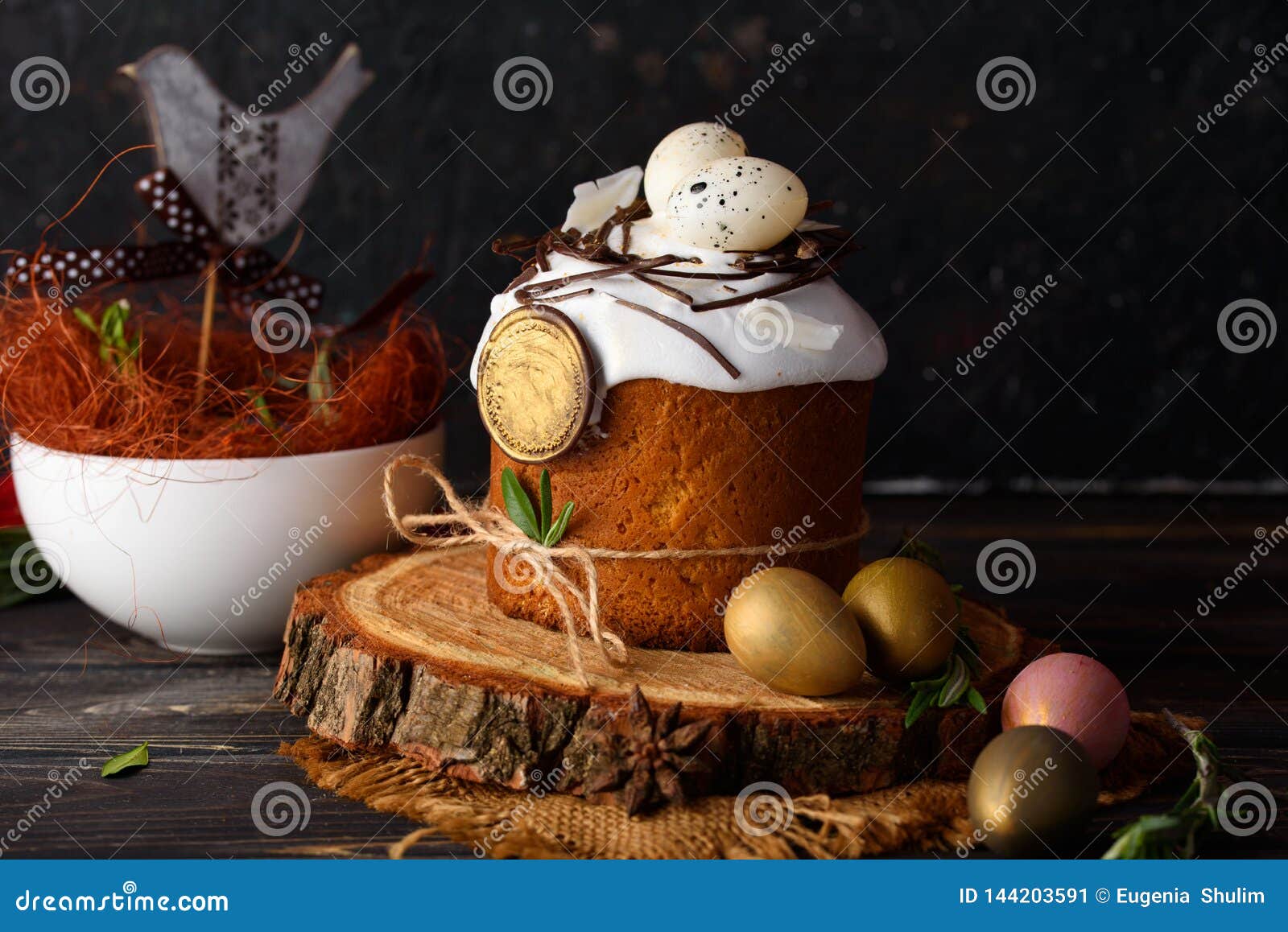 Easter Cake in Rustic Style with Quail Eggs Stock Image - Image of ...