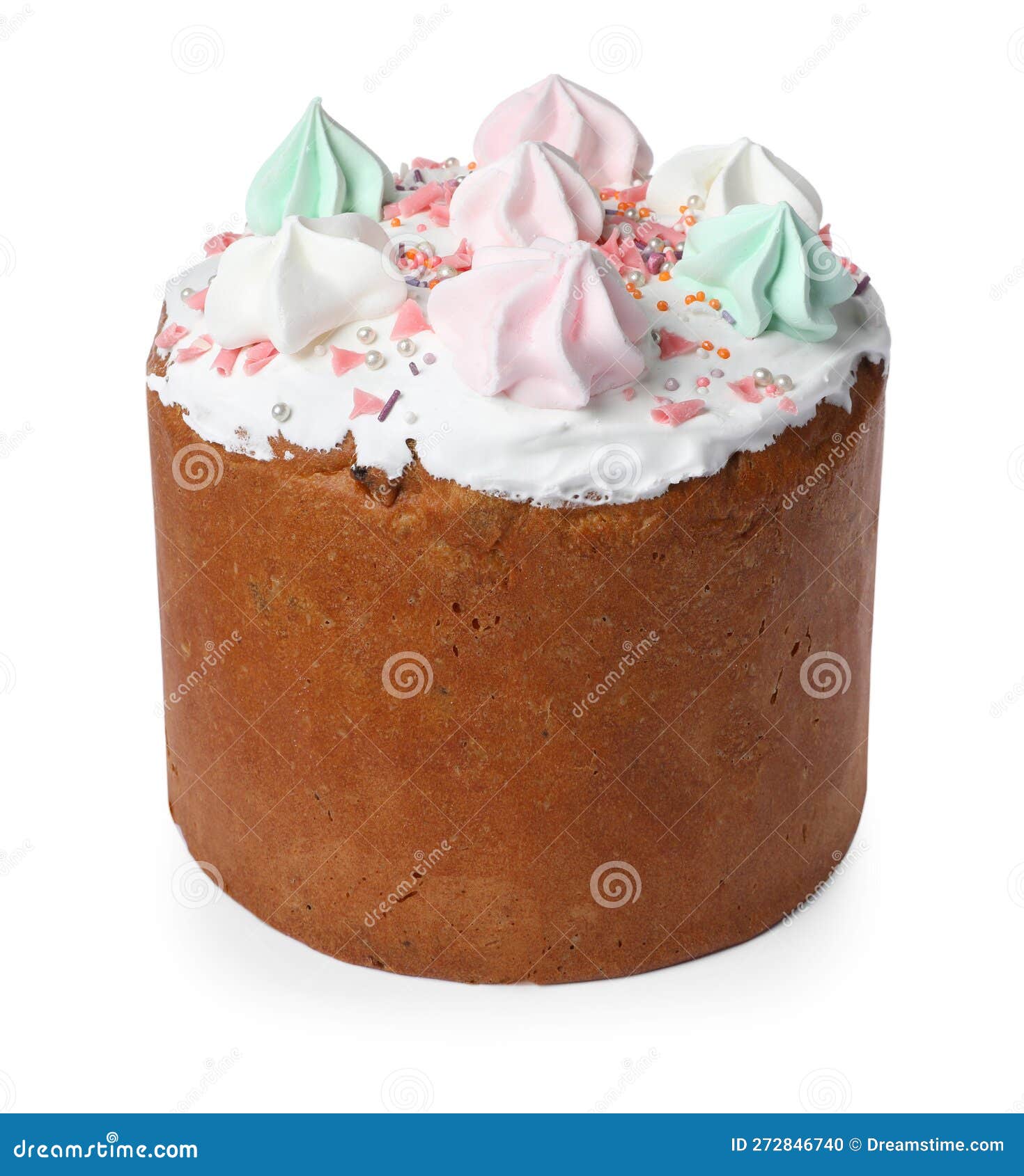 Traditional Easter Cake with Sprinkles and Meringues on White Stock ...