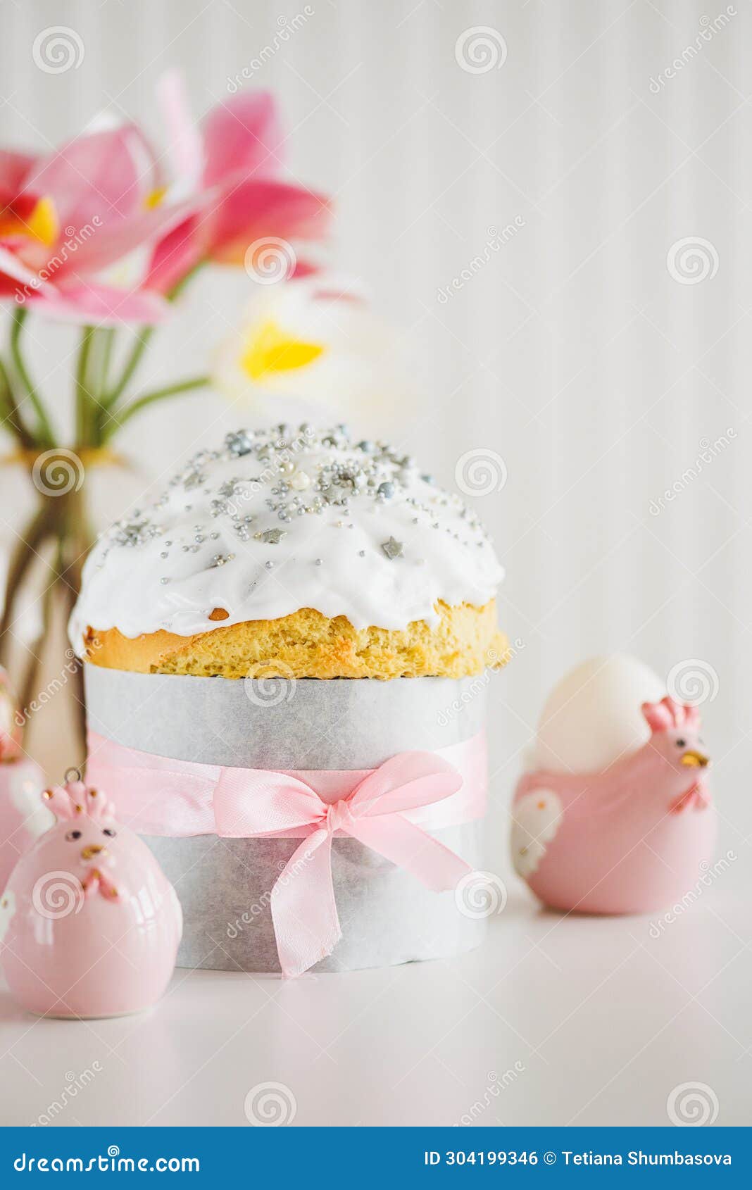 Traditional Easter Cakes or Sweet Bread with Hen Figurines and Eggs on ...