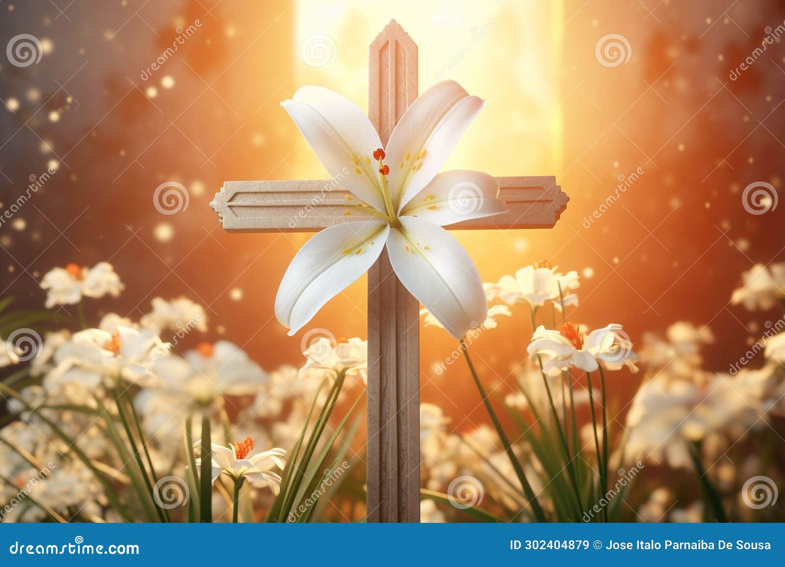 Traditional Easter Cross with Lilies and a Stock Illustration ...