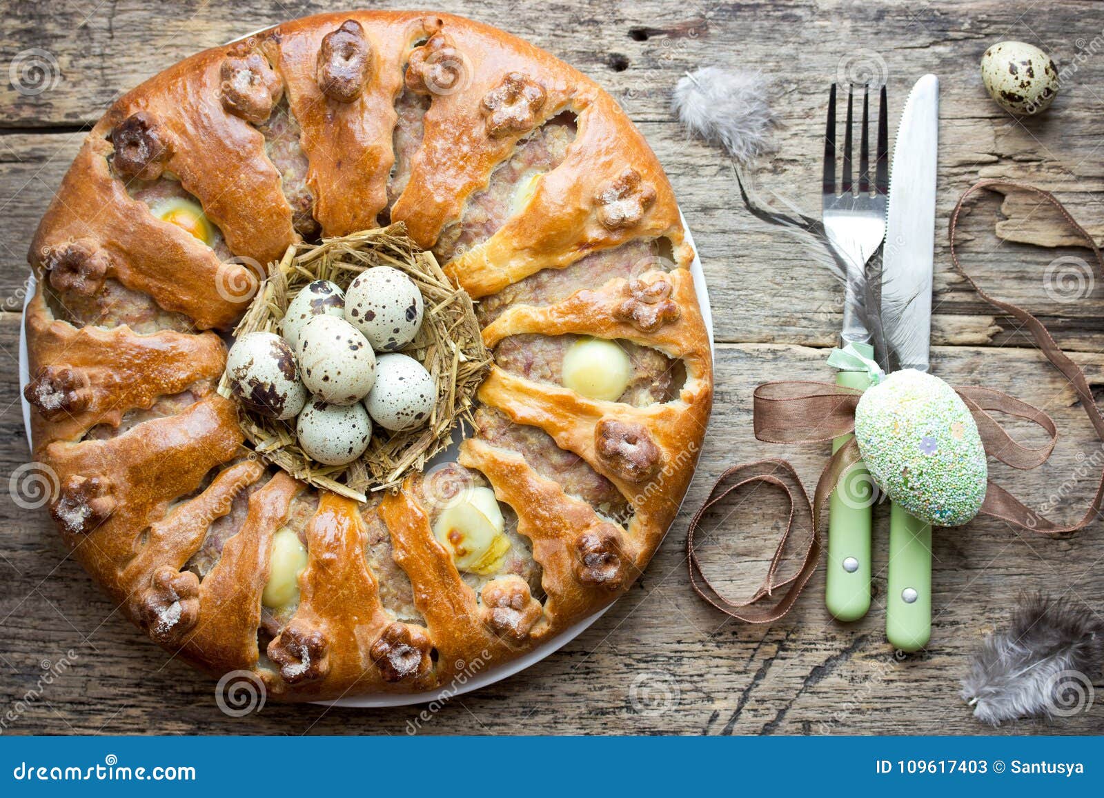 Traditional Easter Dish Meatloaf Ring with Quail Eggs Stock Image ...
