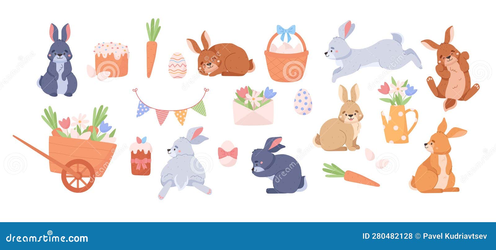 Traditional Easter Elements Set, Cartoon Flat Vector Illustration Isolated on White Background ...
