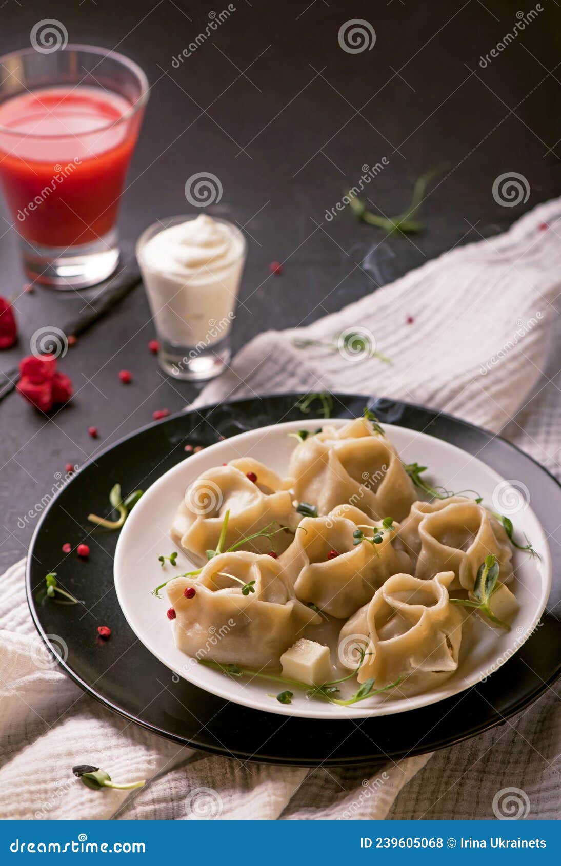 Traditional Eastern Dish Manti or Manty with Beef in a Dark Stock Photo ...