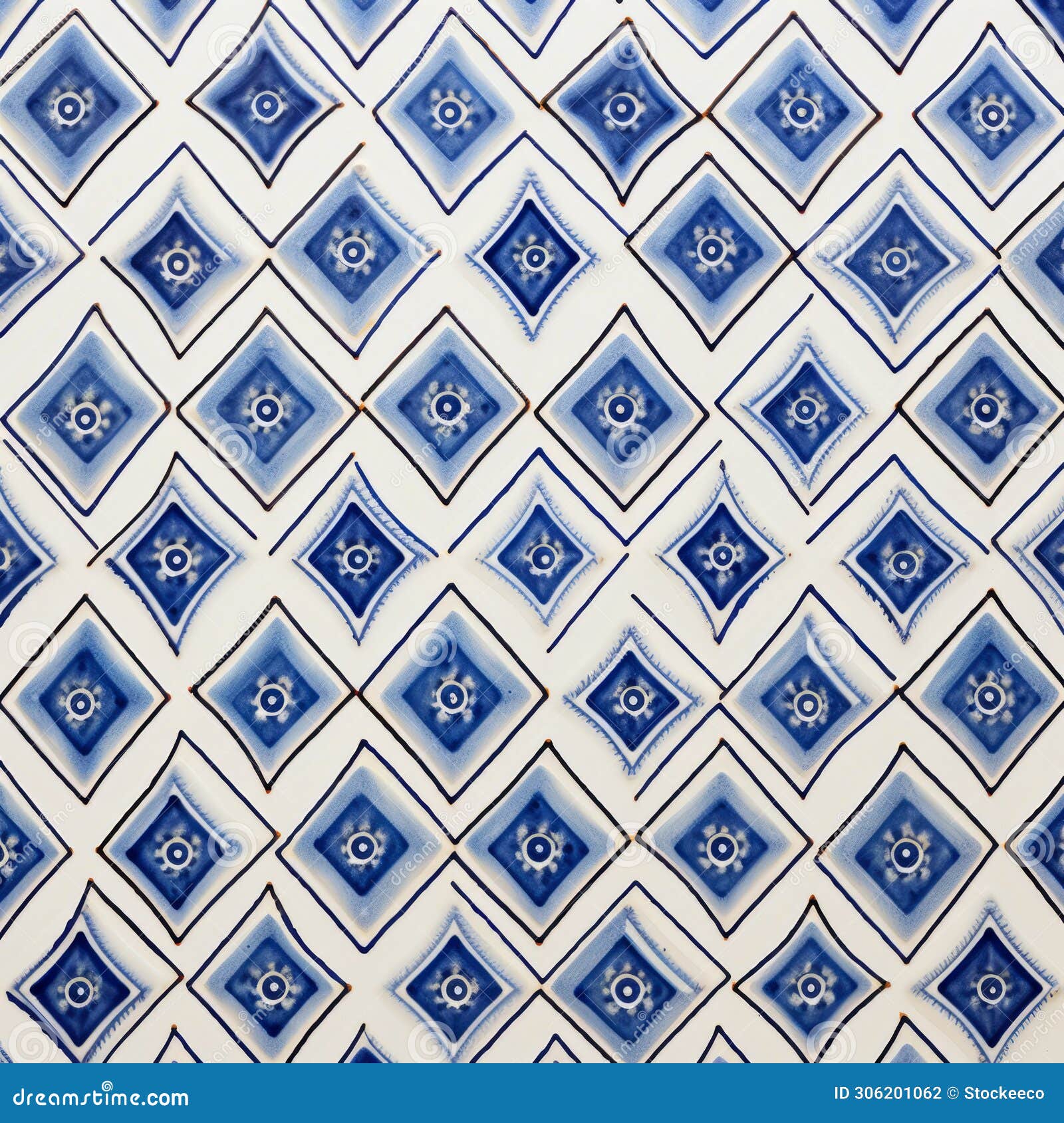 Contemporary African-inspired Blue and White Tile with Diamond Pattern ...