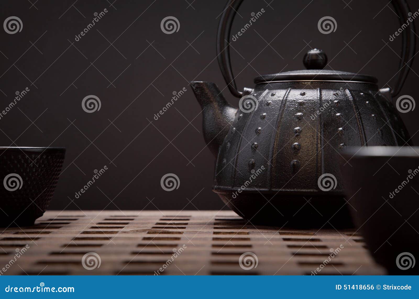 Traditional Eastern Teapot and Teacups on Wooden Desk Stock Photo ...